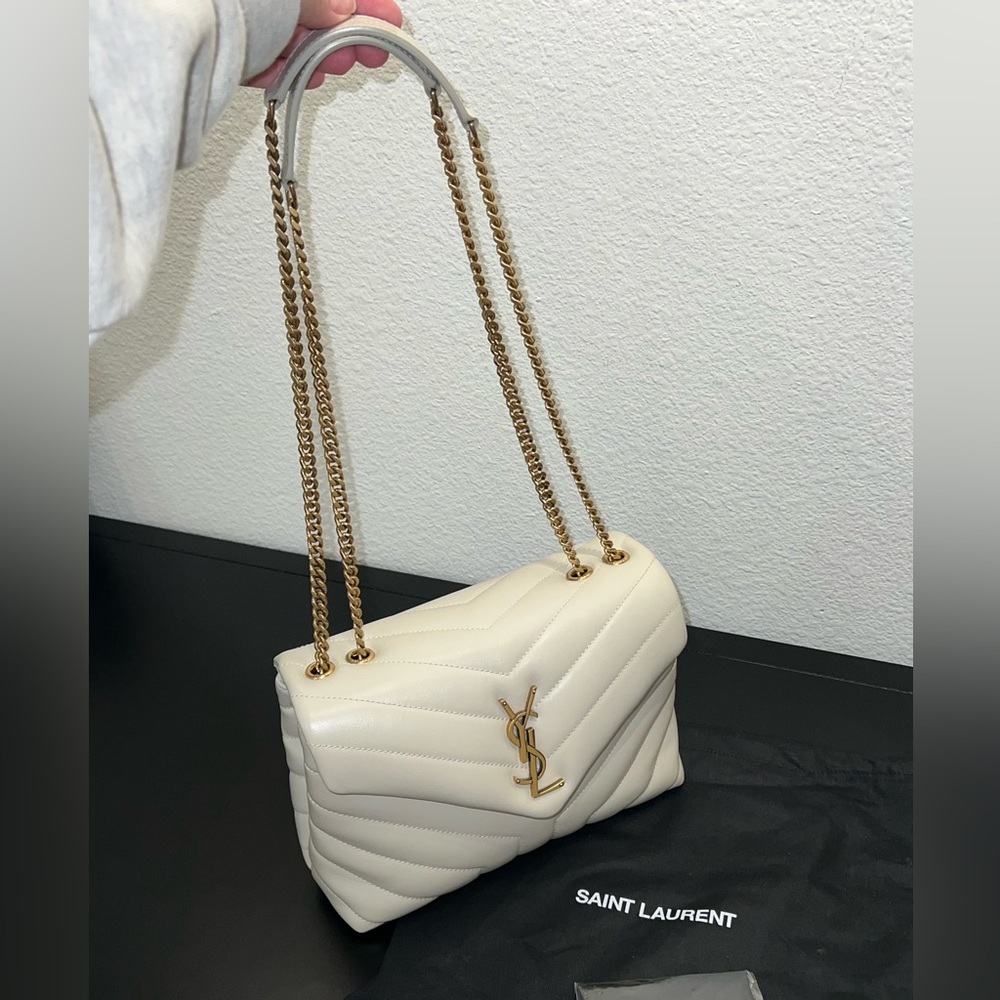 Ysl Lou Lou Small Quilted Leather- White/Gold - Gem
